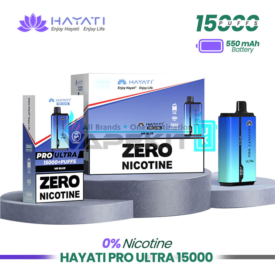 Hayati Pro Ultra 15000 Puffs Zero Nicotine Box of 10 Vapes-£94.89